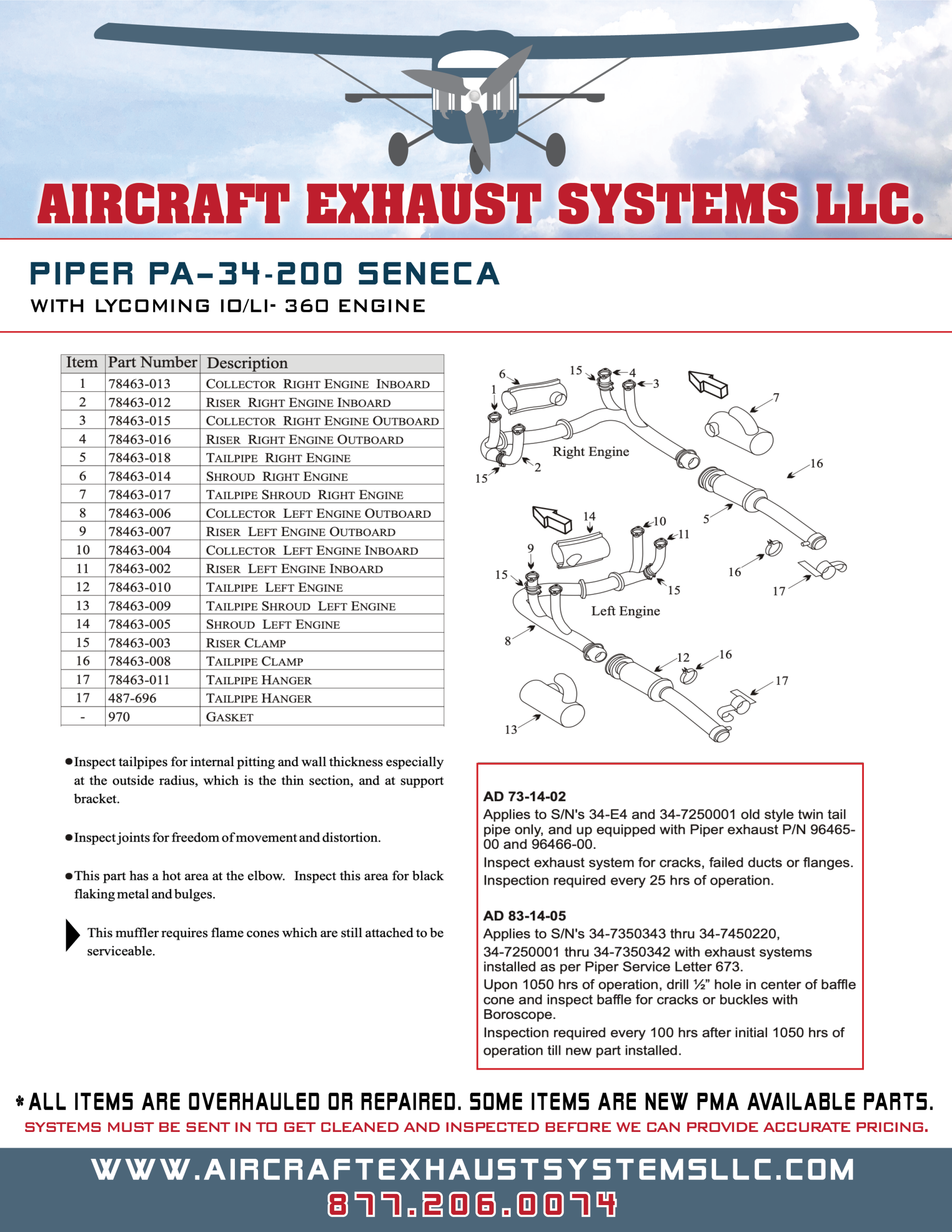 Piper PA-34-200 Seneca - Aircraft Exhaust Systems LLC
