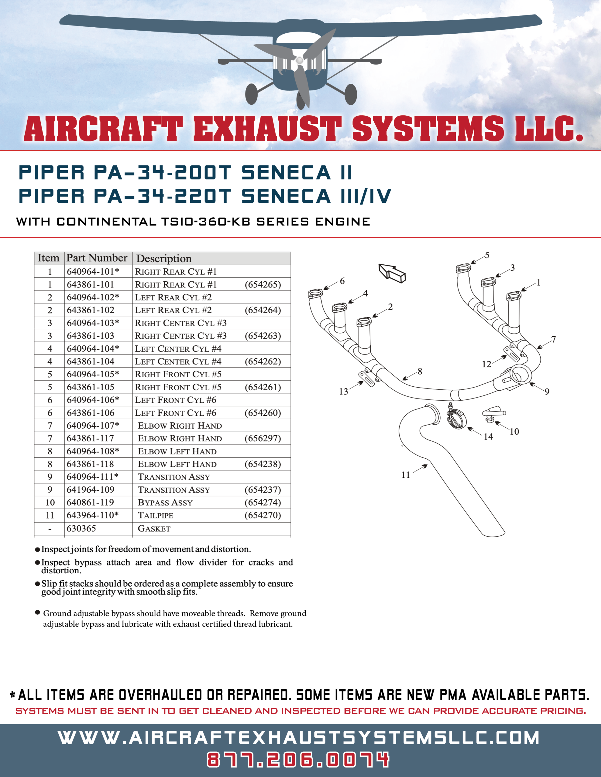 Piper PA-34-200T Seneca II, III, IV - Aircraft Exhaust Systems LLC